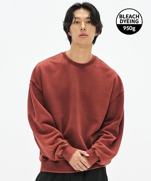 MUSINSA | SOVERMENT 950G cut bleach sweatshirt-acid burgundy-