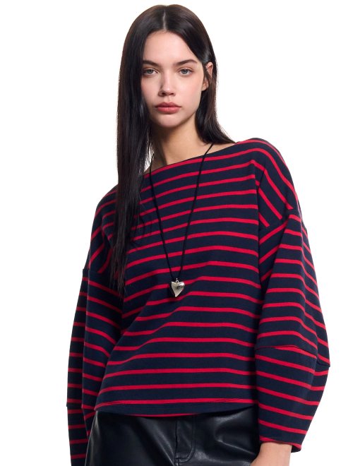 MUSINSA | GENERAL IDEA Striped balloon sleeve t-shirt [RED] / WBC3L01510