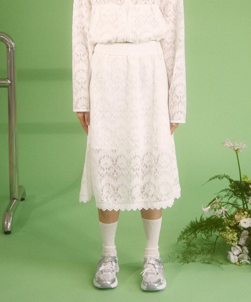 MUSINSA | RYUYOUNG Flower Mash Midi Skirt, Off-White