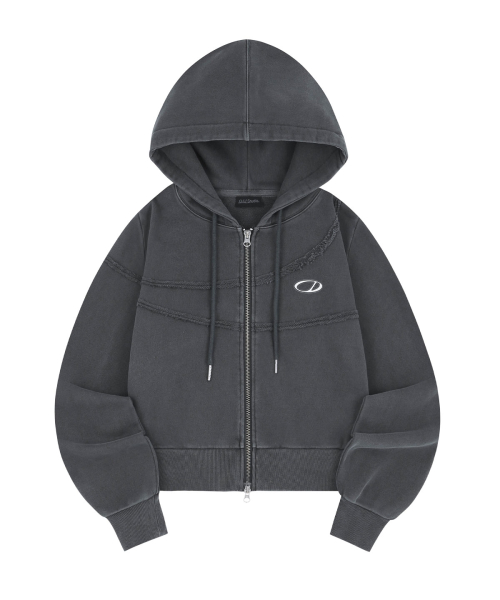MUSINSA公式 | ODDSTUDIO Pigment cut-off hooded zip-up - CHARCOAL