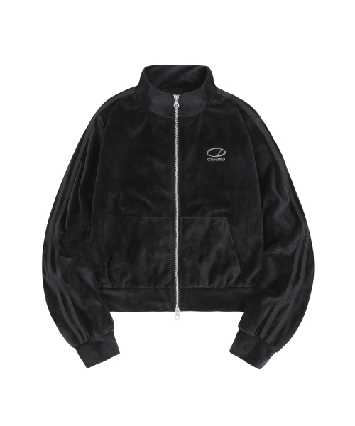 MUSINSA | ODDSTUDIO Velor sporty track crop zip-up - BLACK