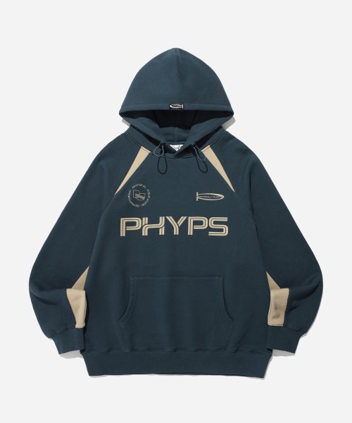 MUSINSA | PHYPS COLOR BLOCK HOODIE INDIGO BLUE