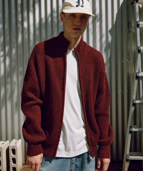 MUSINSA | KNITLY Wool Neff Zip-up Cardigan_Wine