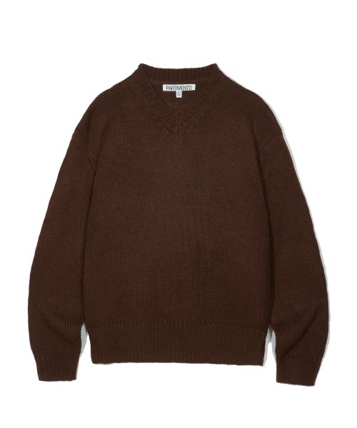 MUSINSA公式 | PARTIMENTO Solid V-neck knit brown