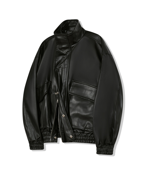 MUSINSA公式 | VIVABROWN 85-VIVA004 [Vegan leather] High neck blouson leather jacket black