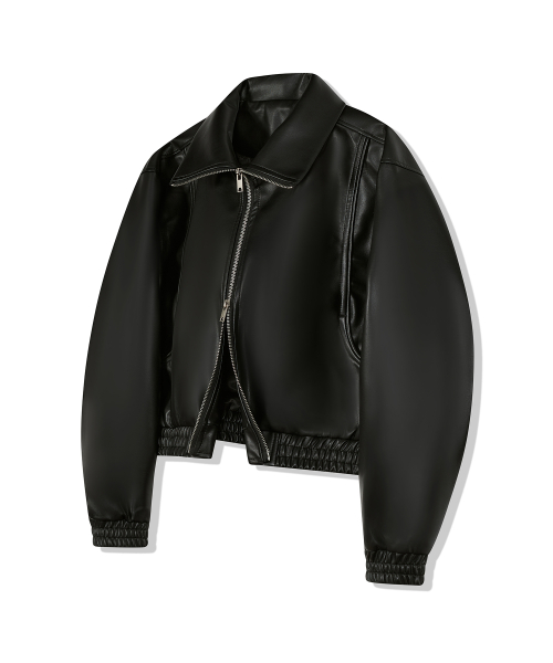 MUSINSA | VIVABROWN 85-VIVA008 Curved Short Leather Jacket Black