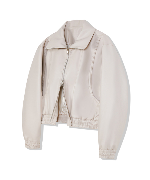 MUSINSA公式 | VIVABROWN 85-VIVA008 Curved Short Leather Jacket Ivory