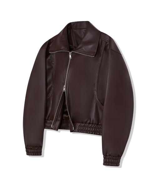 MUSINSA公式 | VIVABROWN 85-VIVA008 Curved Short Leather Jacket Brown