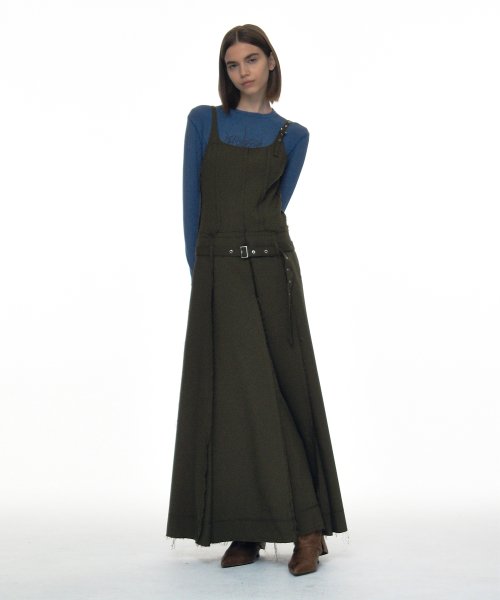 MUSINSA公式 | PARTIMENTO WOMEN Cut-off belted layered dress_Khaki brown