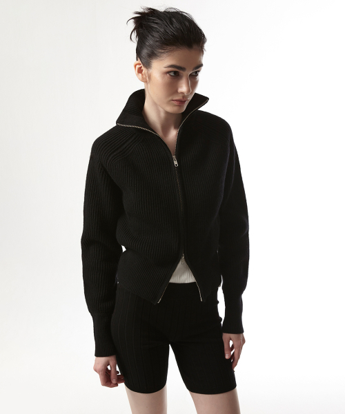 MUSINSA | EAN JO FULL ZIP KNITTED CARDIGAN (BLACK)