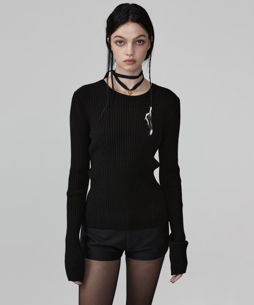 MUSINSA | EAN JO BACK STRAP RIBBED KNIT TOP (BLACK)