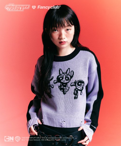 팬시클럽(FANCY CLUB) [PPG X FANCY] P.P.G 투톤 데미지 니트 (PURPLE)_F23PG1032 - 사이즈 ...