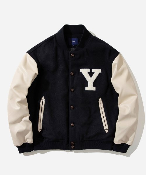 예일(YALE) Y SYMBOL BUTTON VARSITY JACKET NAVY - 사이즈 & 후기 | 무신사