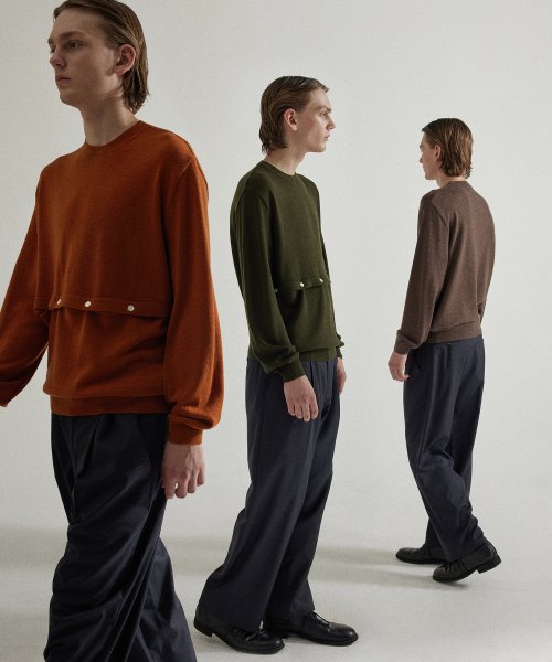 MUSINSA | WHATEVERWEWANT MERINO WOOL SLIT BUTION KNIT [OLIVE]