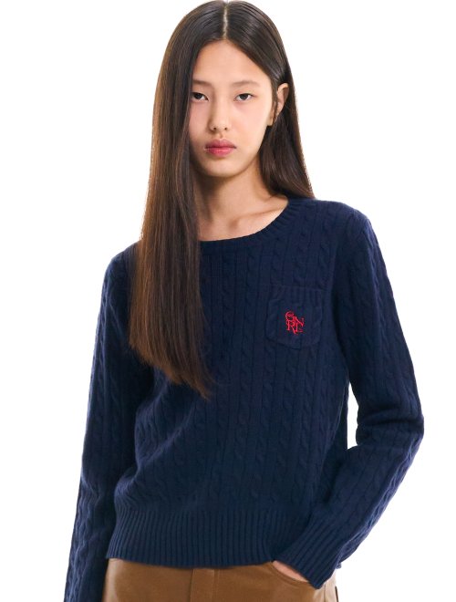 MUSINSA | GENERAL IDEA GNRL Wool Pocket Cable Pullover [NAVY] / WBC4L05525