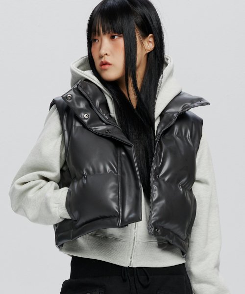 MUSINSA | YOUTHKREW YK Short Padding Vest-Charcoal