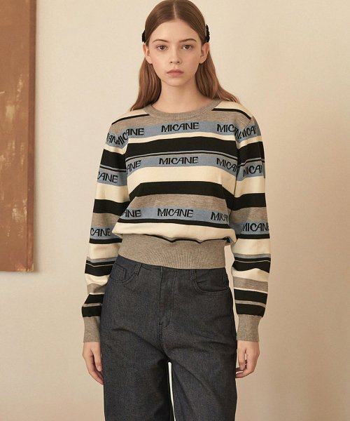 MUSINSA | MICANE [44-120] Dimoor Stripe Logo Knit Sora