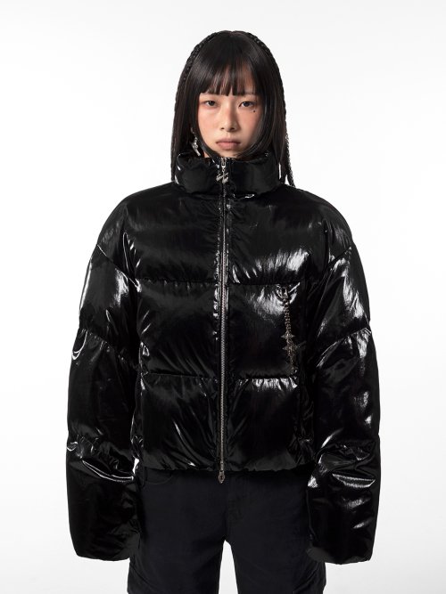 MUSINSA | L.E.E.Y GLOSSY PADDED JACKET BLACK