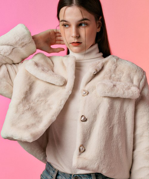 MUSINSA | KOLEAT [Mink ver.] Cropped tweed gold heart button jacket [Ivory] Vegan mustang ver.