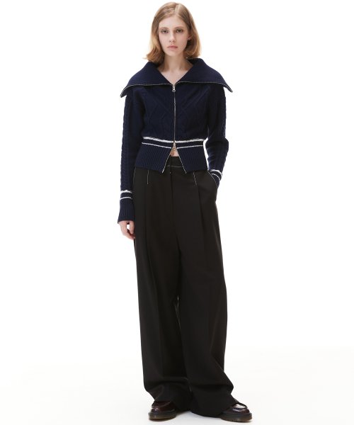 MUSINSA | HAE BY HAEKIM TWO-WAY CABLE KNIT ZIP-UP_NAVY