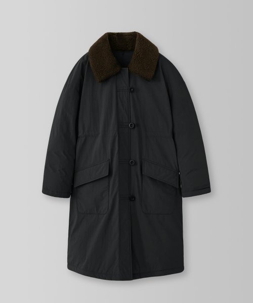 MUSINSA | ORO Duck Down Shearling Collar Long Padding Jacket_Vintage Black