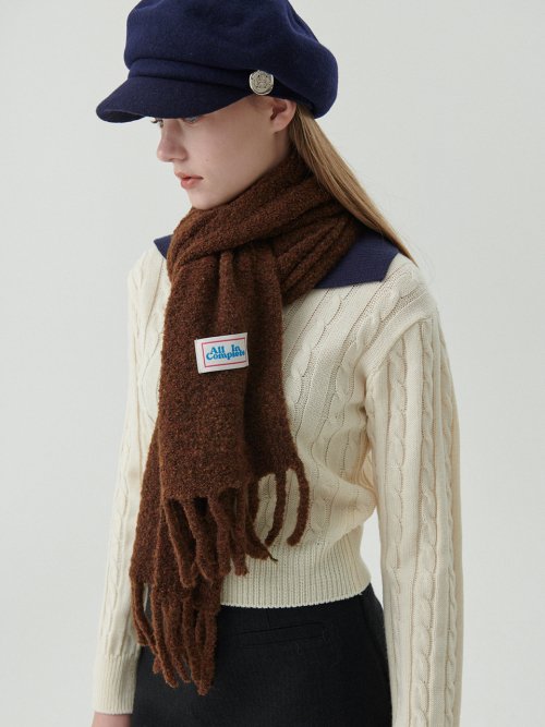 MUSINSA | ALLINCOMPLETE Buckle Tassel Knit Muffler (Brown)