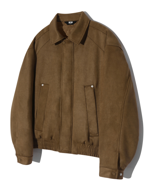 MUSINSA | TRILLION Suede rivet blouson zip-up jacket (BROWN)