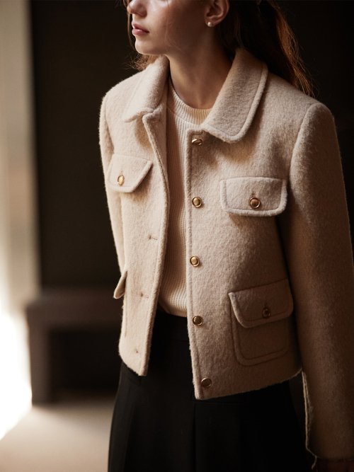 MUSINSA | BEMUSE MANSION Pocket cropped jacket - Beige