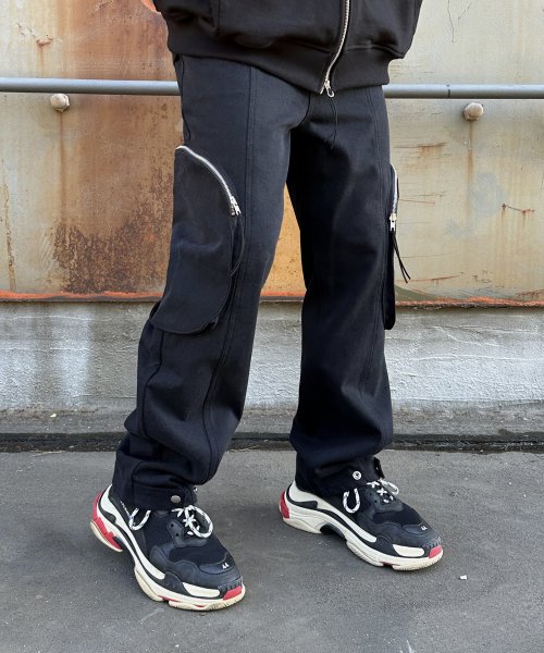 MUSINSA | CLACO Wide Big Pocket Snap Denim Pants (Black)