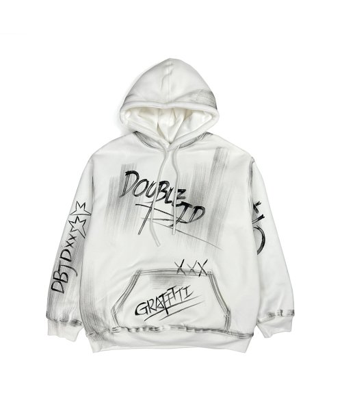 MUSINSA | DOUBLE JD Fleece brushed hand printed hood (white)