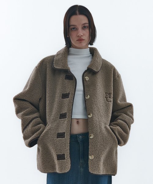 MUSINSA | PLACE STUDIO Collar Detail Overfit Dumble Fleece Jacket Mustang [Brown]