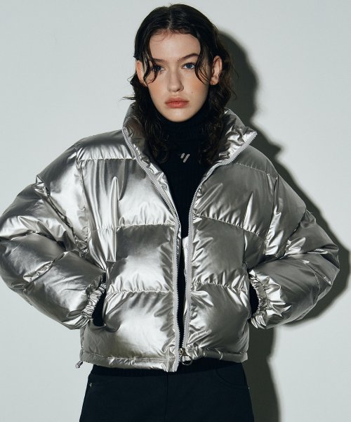 MUSINSA | NICK&NICOLE GLOSSY CROP PUFFER PADDING_SILVER