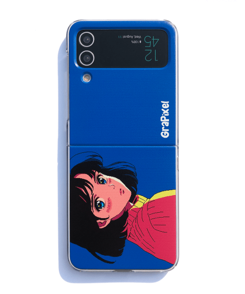 MUSINSA | GRAPIXEL 1980 Girl Z Flip Transparent Hard Phone Case (Blue)
