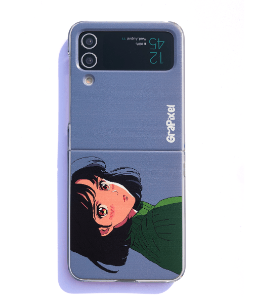 MUSINSA | GRAPIXEL 1980 Girl Z Flip Transparent Hard Phone Case (Green)