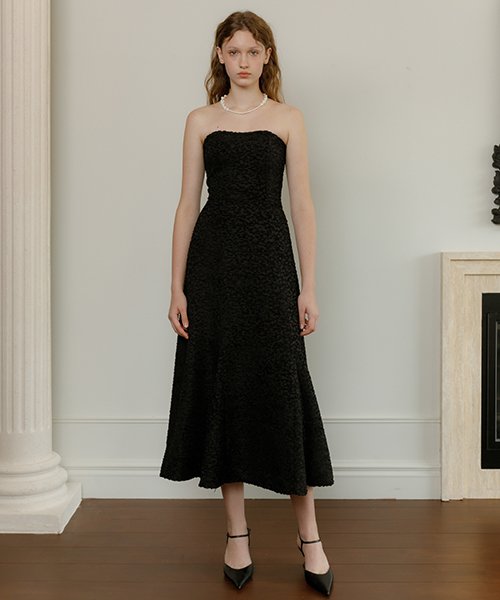 MUSINSA | REMANTIST Snowy tube top bell dress (black)