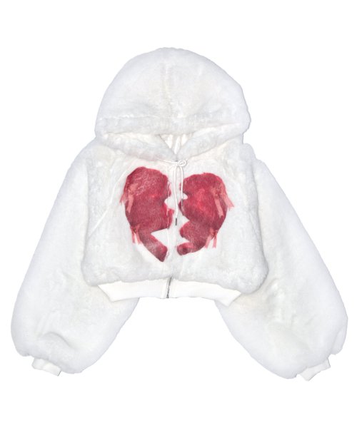 MUSINSA | KATER Broken Heart Fluffy Hooded Jacket - WHITE