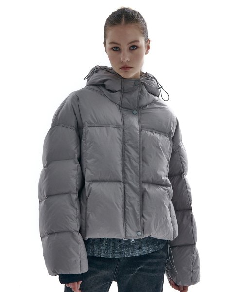 MUSINSA | PLACE STUDIO Hooded short string down padded puffer jacket [gray]