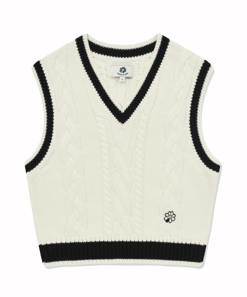 MUSINSA | WACKY WILLY Women's Cable V-Neck Knit Vest Ivory