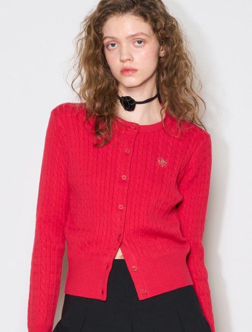 MUSINSA | GENERAL IDEA GNRL Essential Cable Cardigan [RED] / WBD1L04502