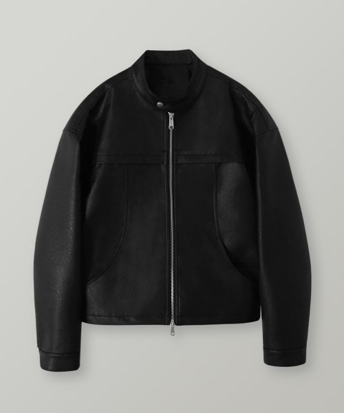 MUSINSA | LAFUDGESTORE Buffing Leather Salt Racing Leather Jacket_Black