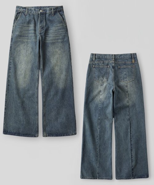 MUSINSA | ORO Slash Bootcut Washed Denim Pants_Sanded Blue