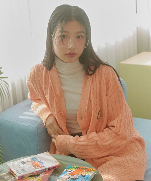 MUSINSA | AQO STUDIO SPACE Ako Bear Cable Cardigan Peach