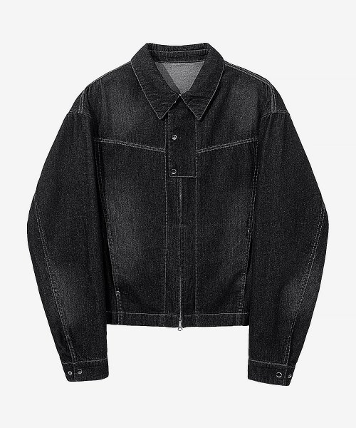 MUSINSA | SECONDMONO Placket 2-WAY contrast washing denim jacket [BLACK ...
