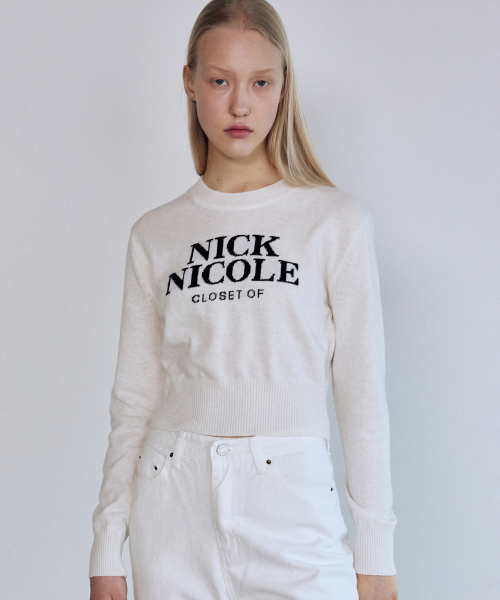 닉앤니콜(NICK&NICOLE) CASHMERE NICOLE LOGO CROP JACQUARD KNIT_IVORY - 사이즈 ...