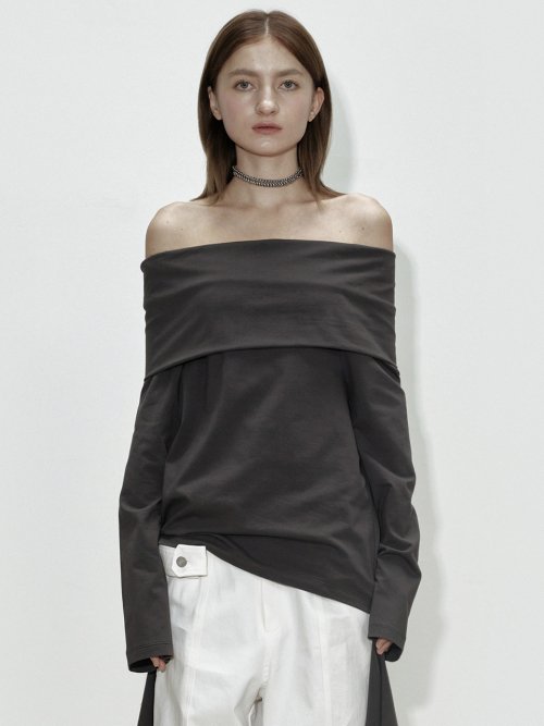 MUSINSA | CERRIC FOLD OFF-SHOULDER TOP / CHARCOAL