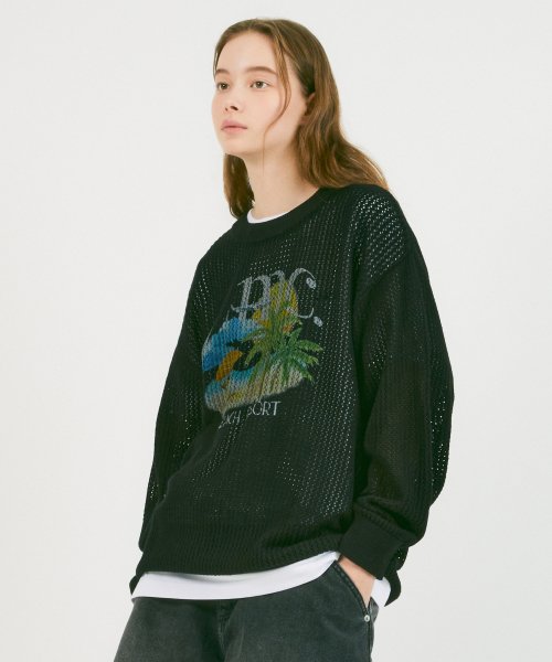 MUSINSA | LMC RESORT MESH KNIT SWEATER black