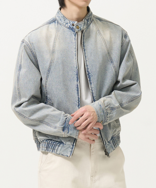 MUSINSA | TOFFEE Vintage snap denim blouson jacket (BLEACHED BLUE)