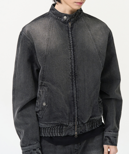 MUSINSA | TOFFEE Vintage snap denim blouson jacket (DEEP GRAY)