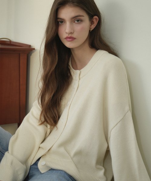 MUSINSA | VLETI Loose Fit Classic Knit Cardigan (Creambeige)