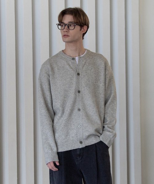 MUSINSA | DECOROSO Comfort round neck wool cardigan [gray]